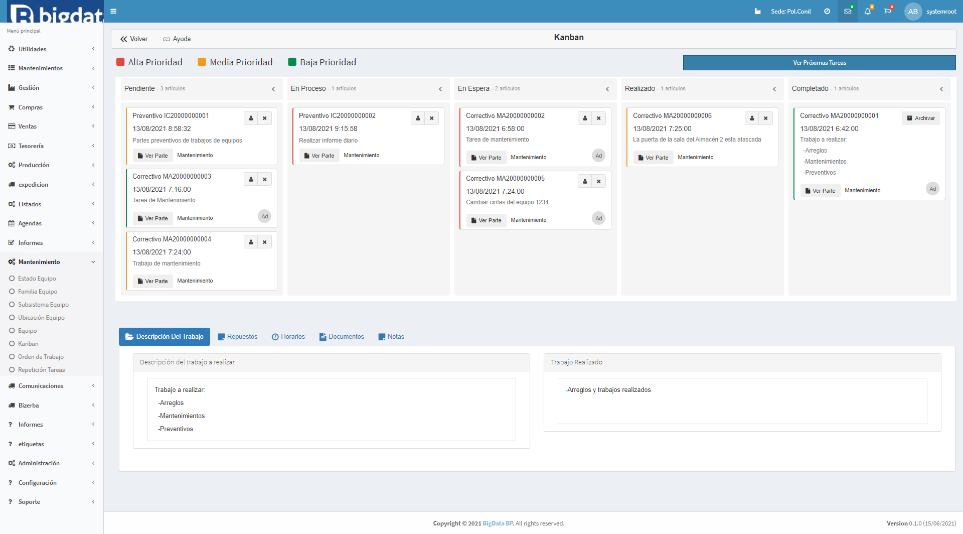 CONTAMOS CON UN COMPLETO MÓDULO MANTENIMIENTO ERP - BigdataBP